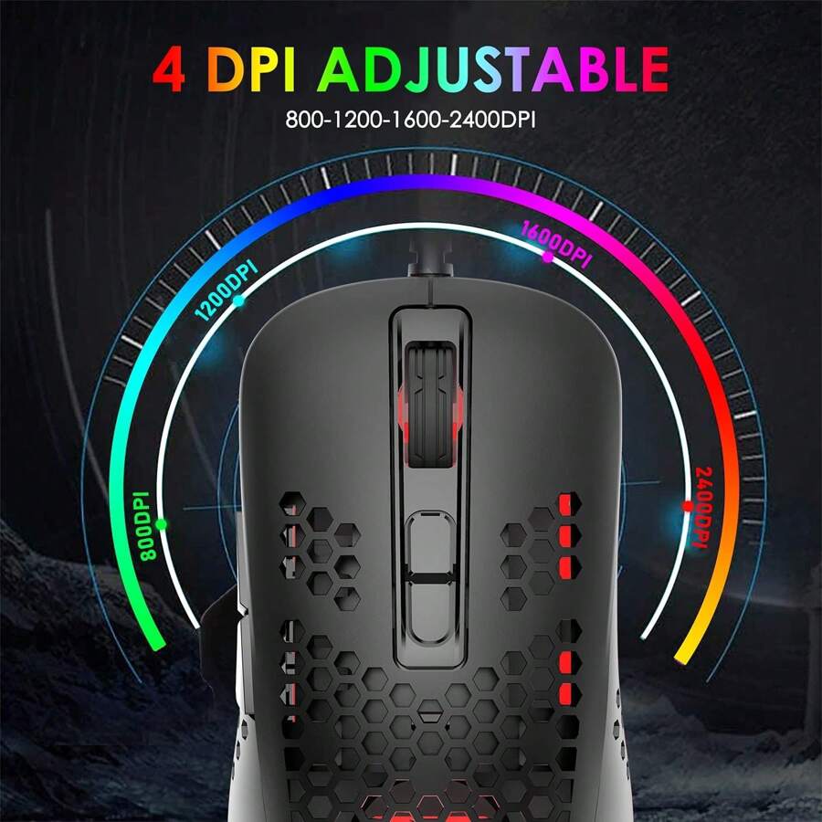 KUIYN 383 Ultralight Wired Gaming Mouse, Lightweight Honeycomb Shell, 4 RGB Breathing Backlit ...