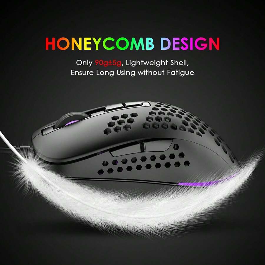 KUIYN 383 Ultralight Wired Gaming Mouse, Lightweight Honeycomb Shell, 4 RGB Breathing Backlit ...