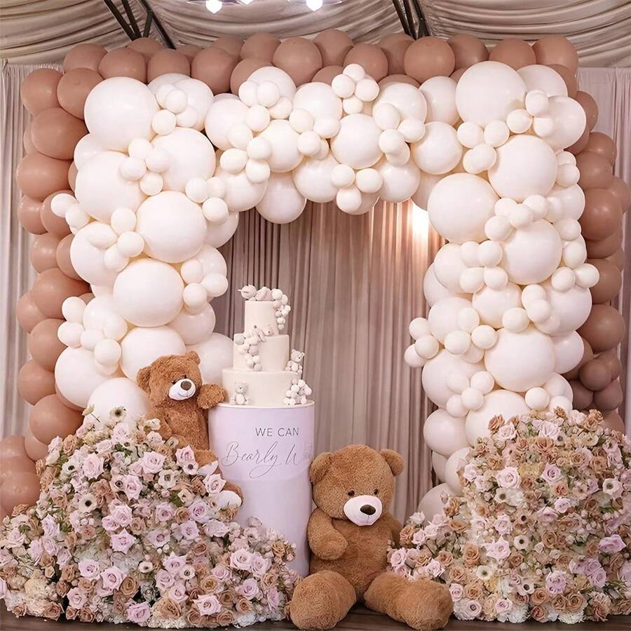 240 Retro Color Cocoa Balloon Natural White Garland Arch Set, Birthday ...