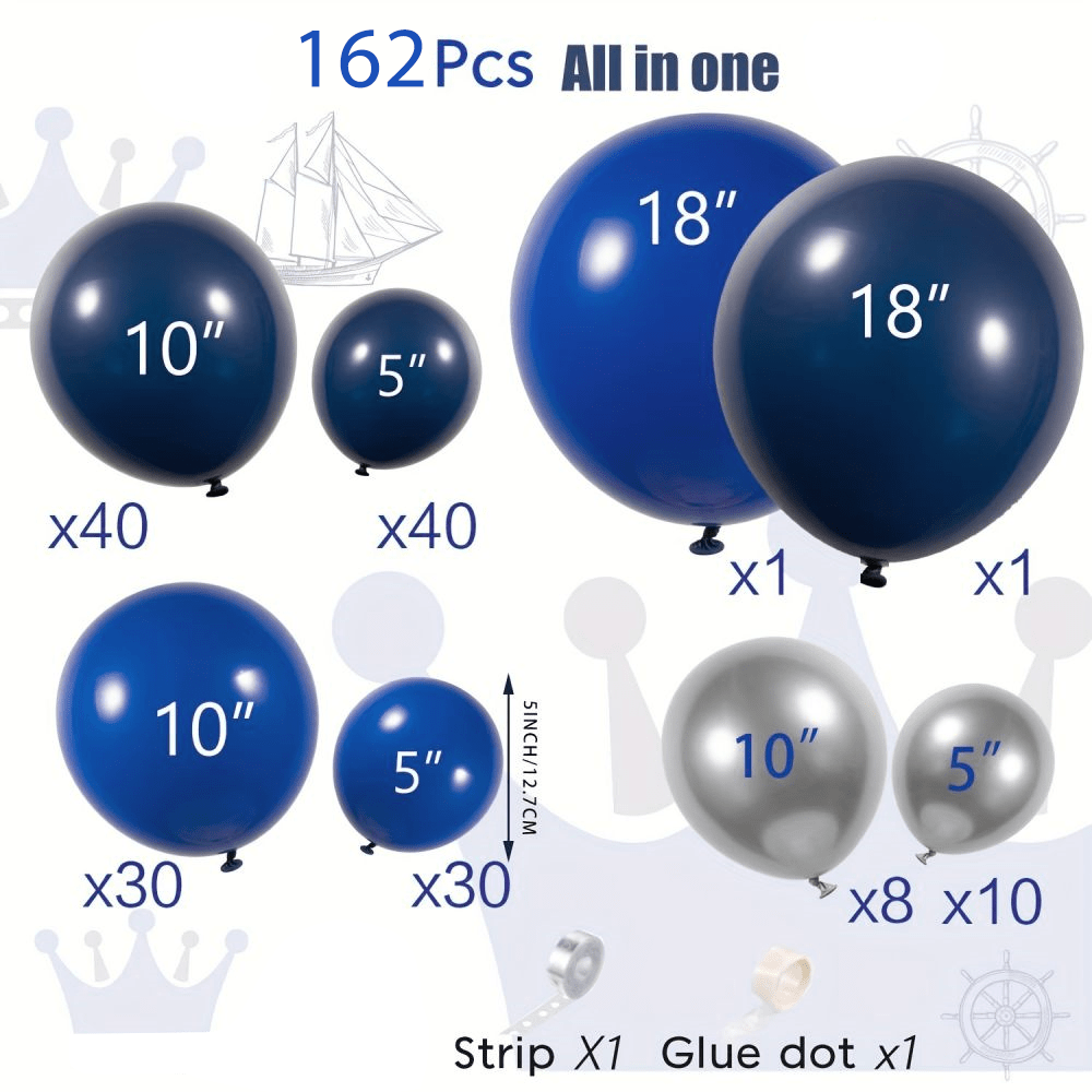 160 Pieces, Navy Blue Royal Blue Silver Balloon Wreath Set, Navy Blue ...