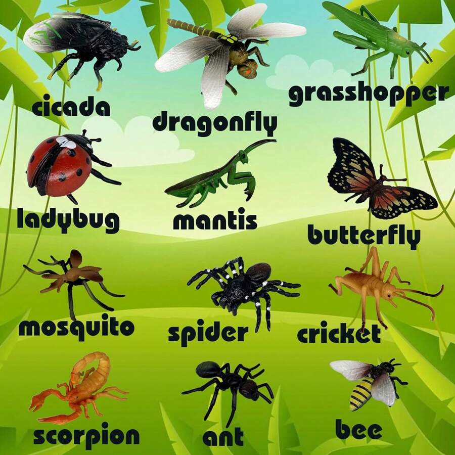 12pcs Realistic Insect Model Sculpture Figurines (Butterfly, Ladybug ...