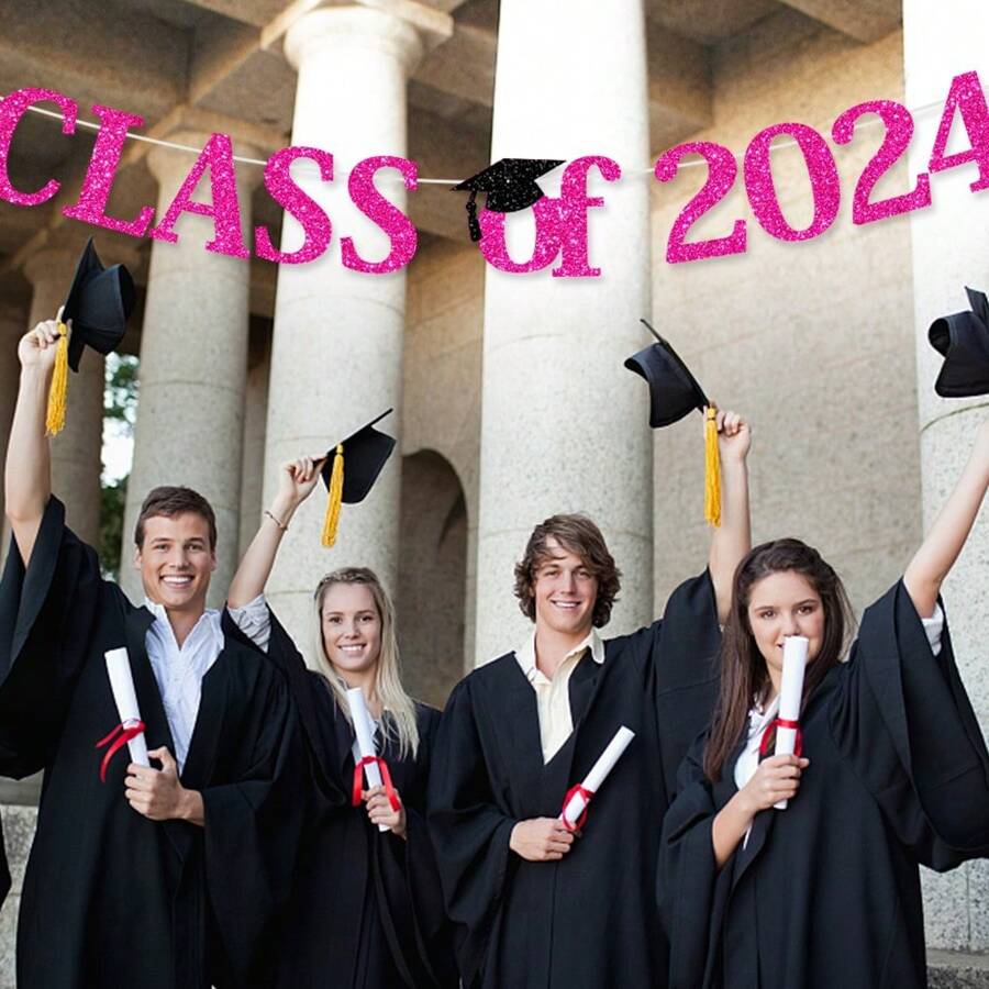 Set, Pink Graduation Decorations 2024, With 1pc Large Congrats Grad ...