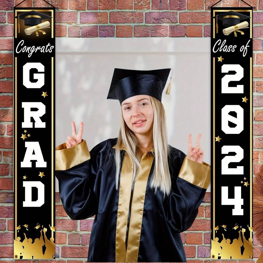 1 Pair Class Of 2024 Graduation Decorations, Black Congrats Graduation ...