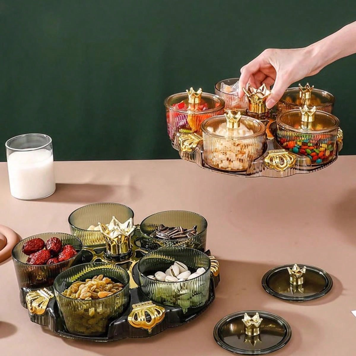 1pc Crown Shaped Creative Fruits Plate Set - Rotatable Candy Plate For ...