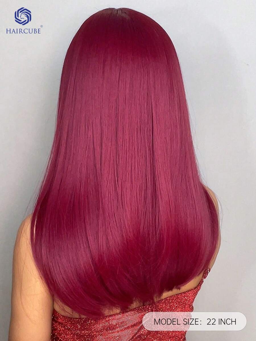 HAIRCUBE 22 Inch Red Long Straight Wigs For Women, Natural Synthetic ...