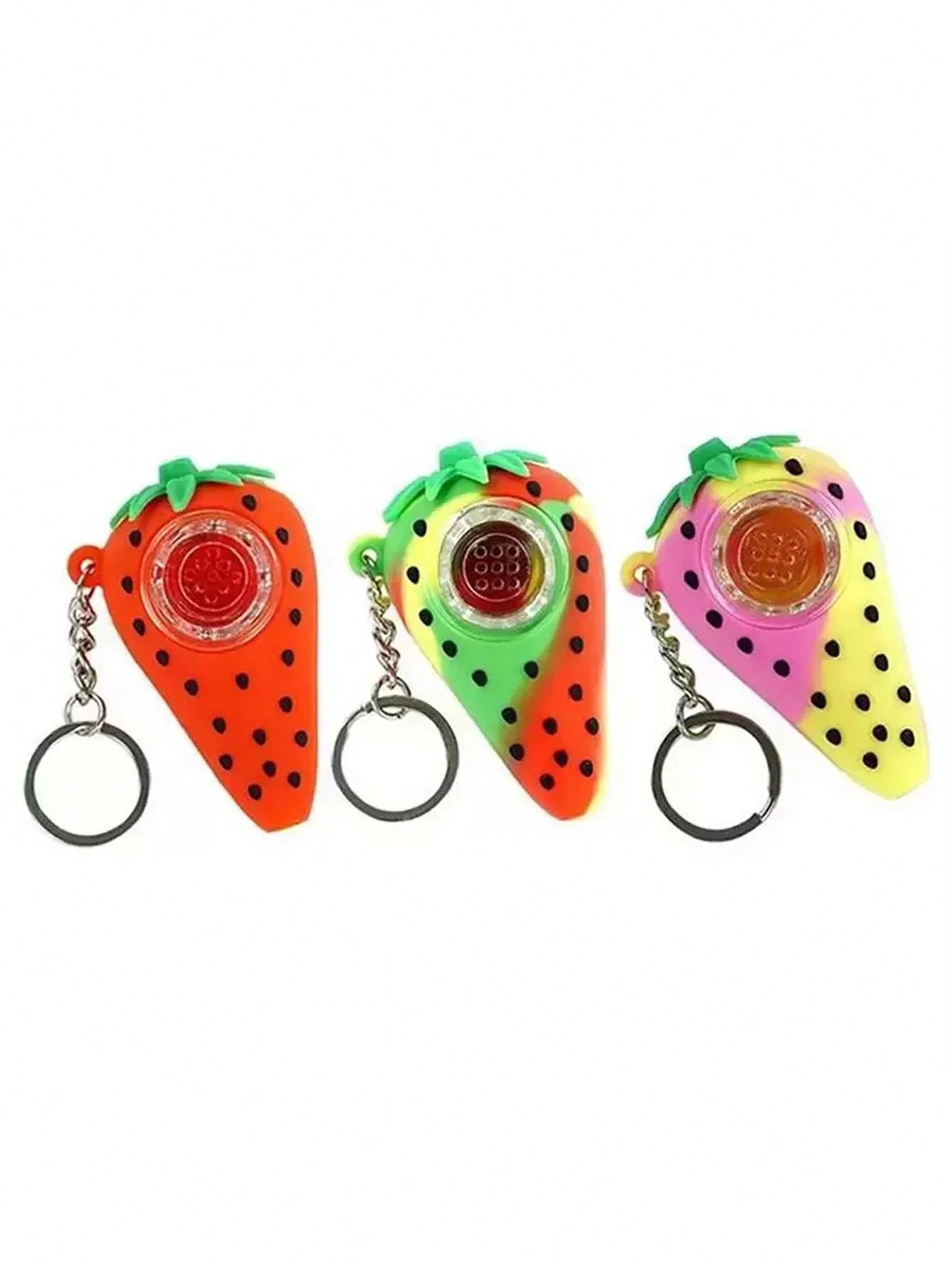 1pc Silicone Strawberry Shaped Keychain Pipe Mini Convenient Smoking ...