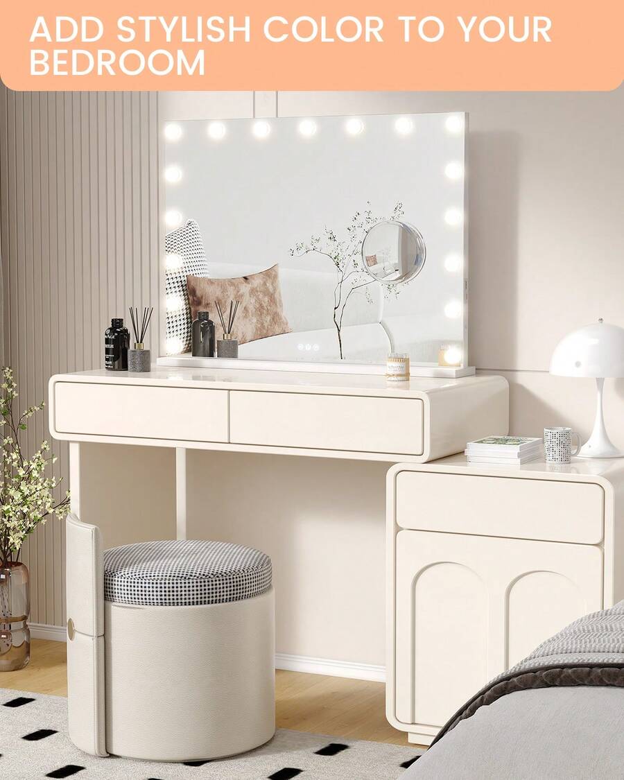 Makeup Mirror With 17 LED Bulbs, 3 Colors Modes, USB & Type-C Charging ...