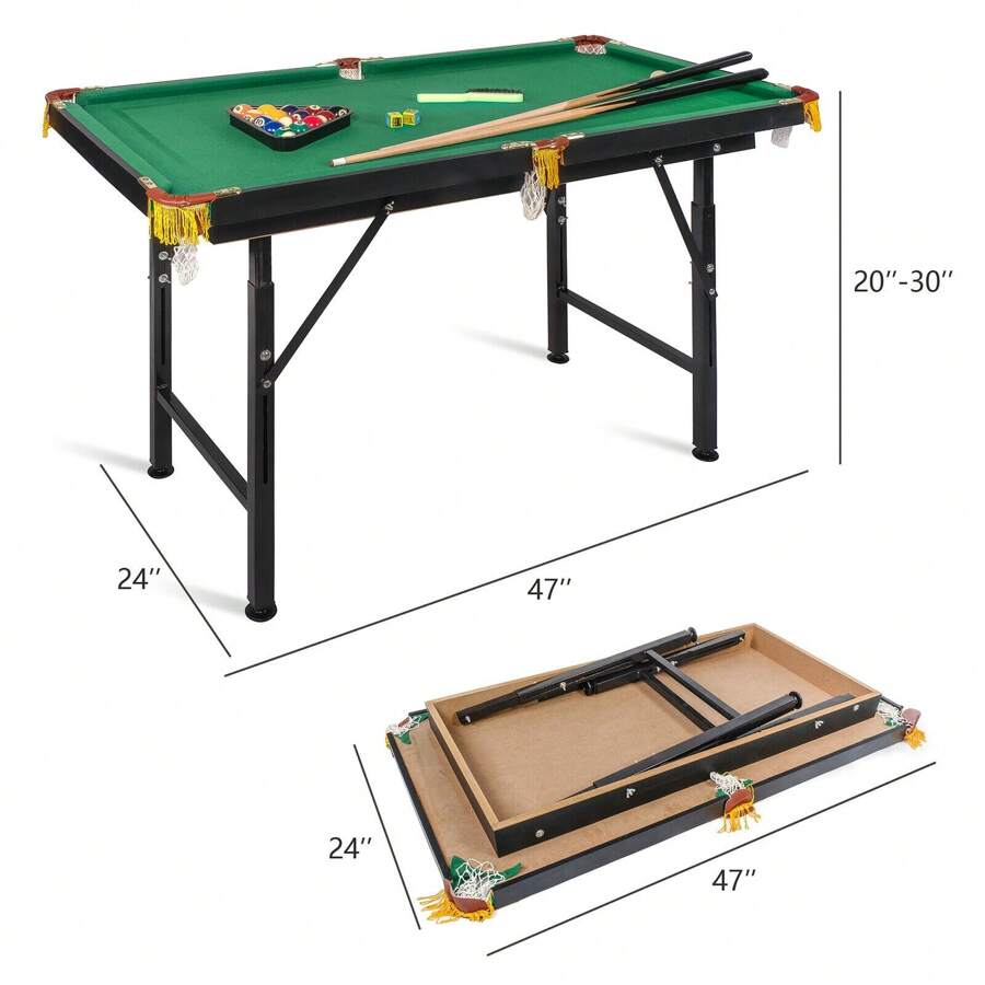 LUCKYERMORE 47" Folding Portable Billiard Table Height Adjustable For ...