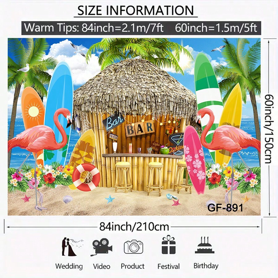 Summer Tropical Surf Party Backdrop Sand Beach Surfboard Hawaii ...