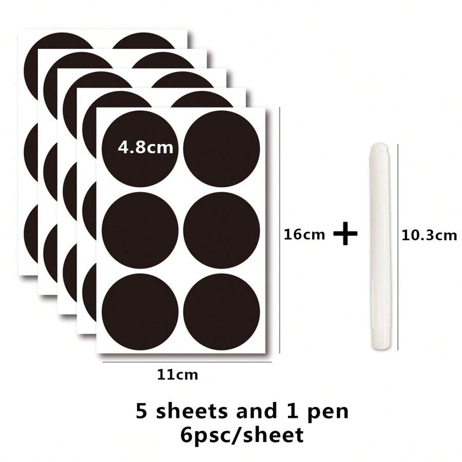 5sheets Circle Shaped Kitchen Chalkboard Labels With 1 Liquid Chalk ...