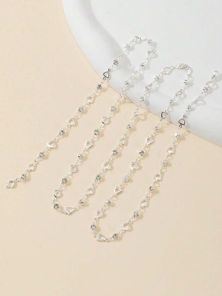 1pc Hollow Out Heart & Rhinestone Decorated Y-Shaped Chain Necklace In ...