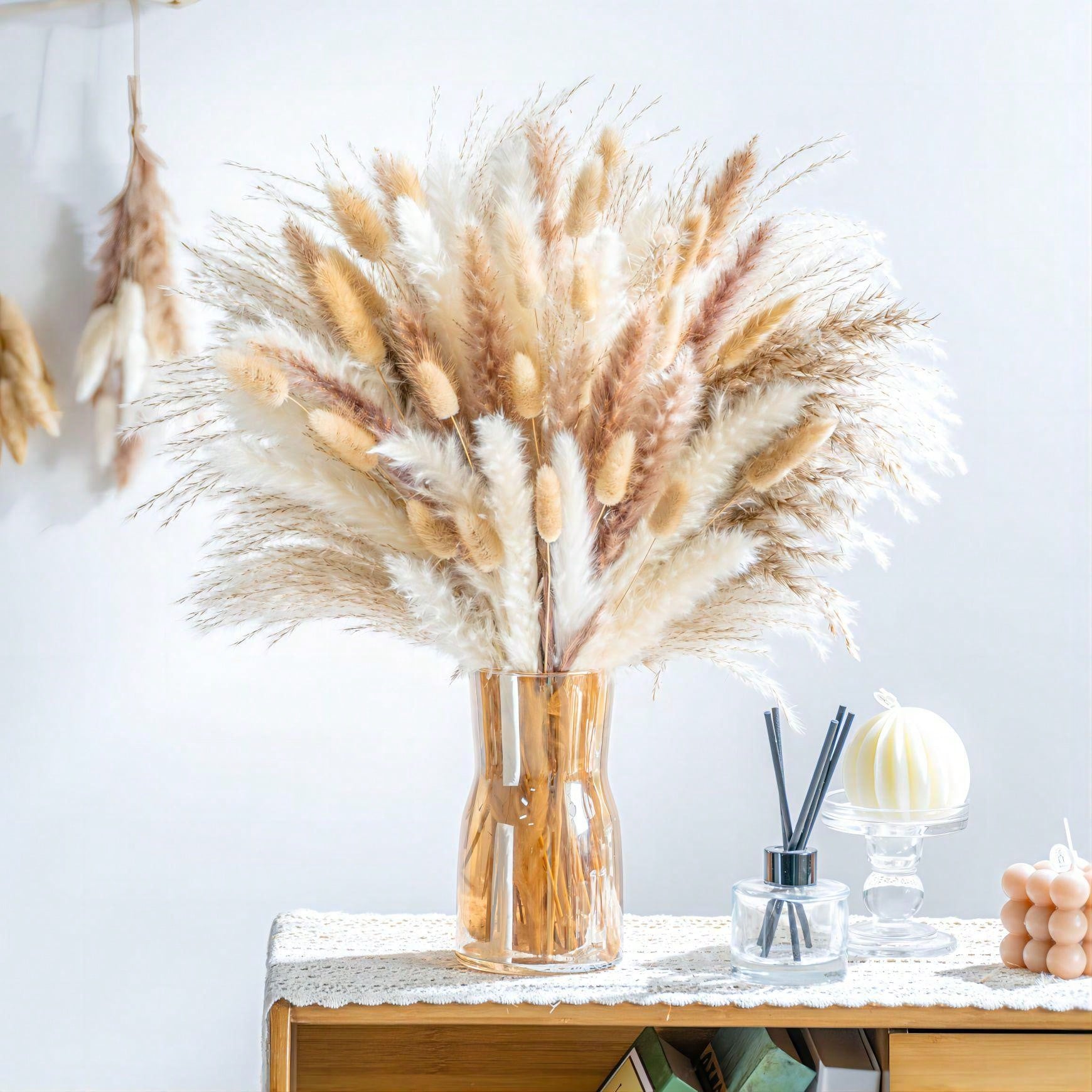 105pcs Dry Pampas Grass Bouquet, Bohemian Table Decoration, Bunny Tail ...