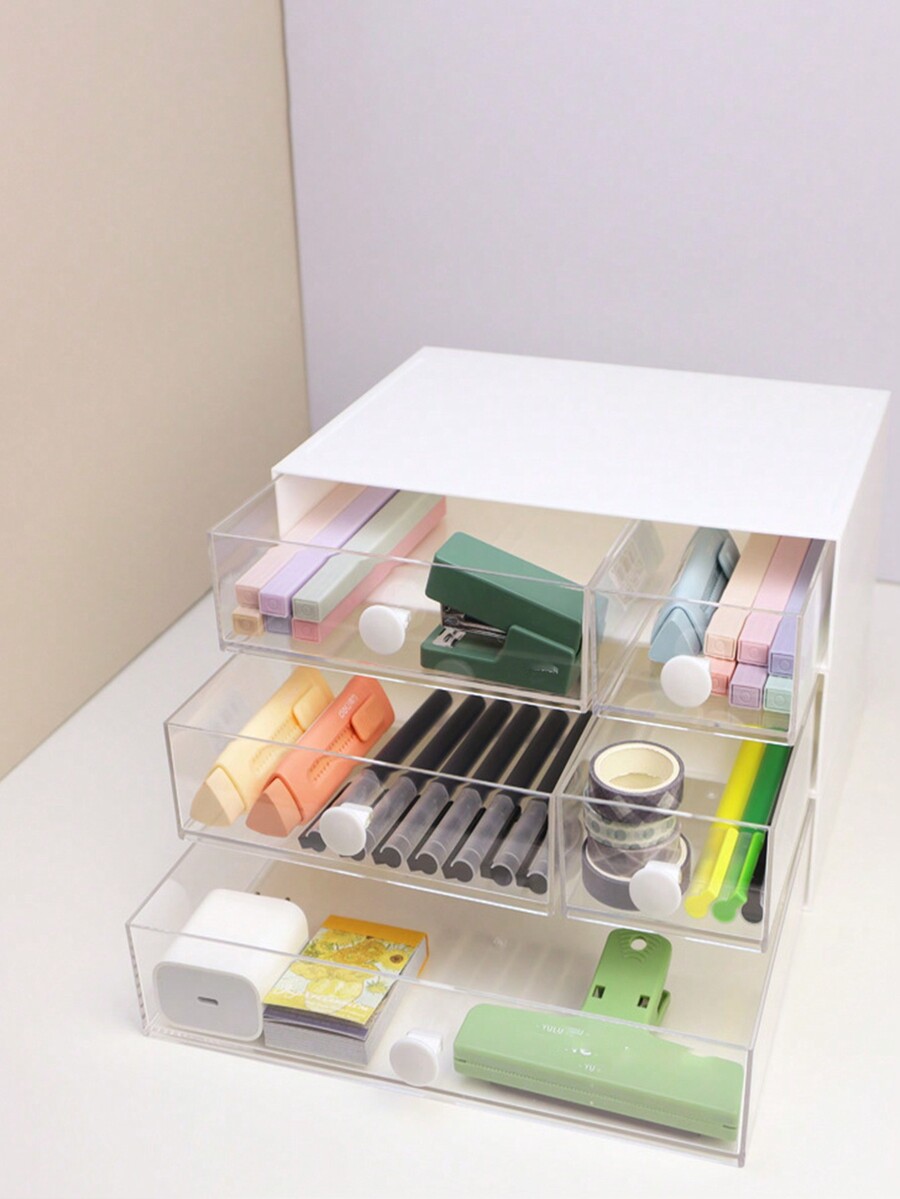 1pc Minimalist White Desktop Storage Box With Multiple Drawers And ...