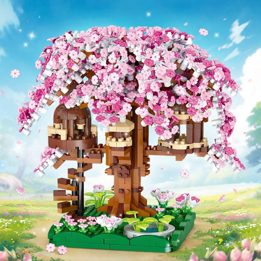 1109pcs Mini Building Blocks Cherry Blossom Tree & Treehouse & Potted ...