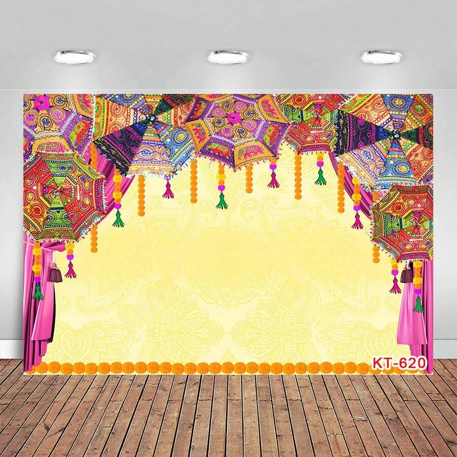 India Pooja Traditional Photography Backdrop Leaf Green Marigold Puja ...