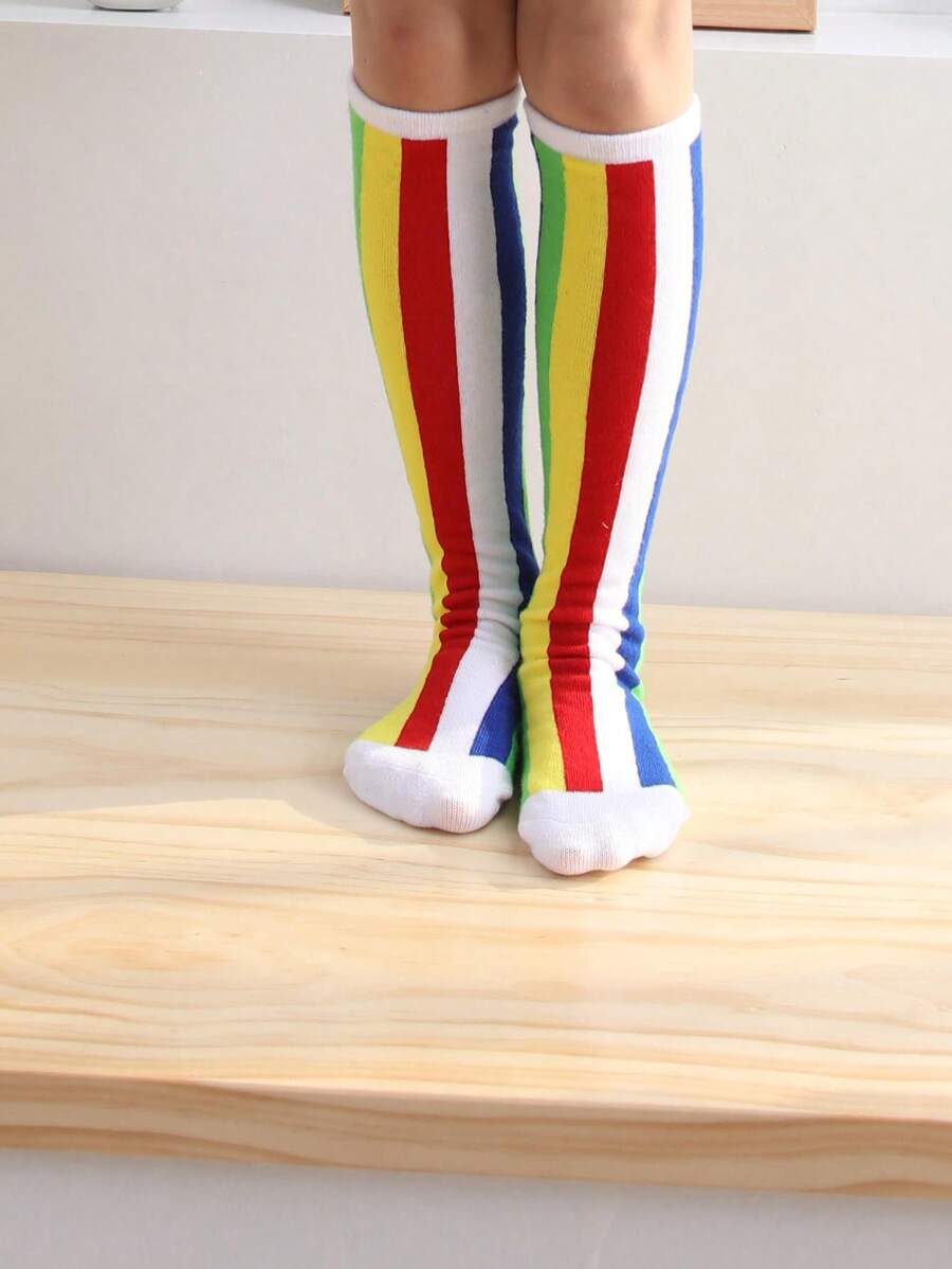 1 Paio Di Calze Alte Fino Al Ginocchio A Righe Arcobaleno Per Ragazze ...