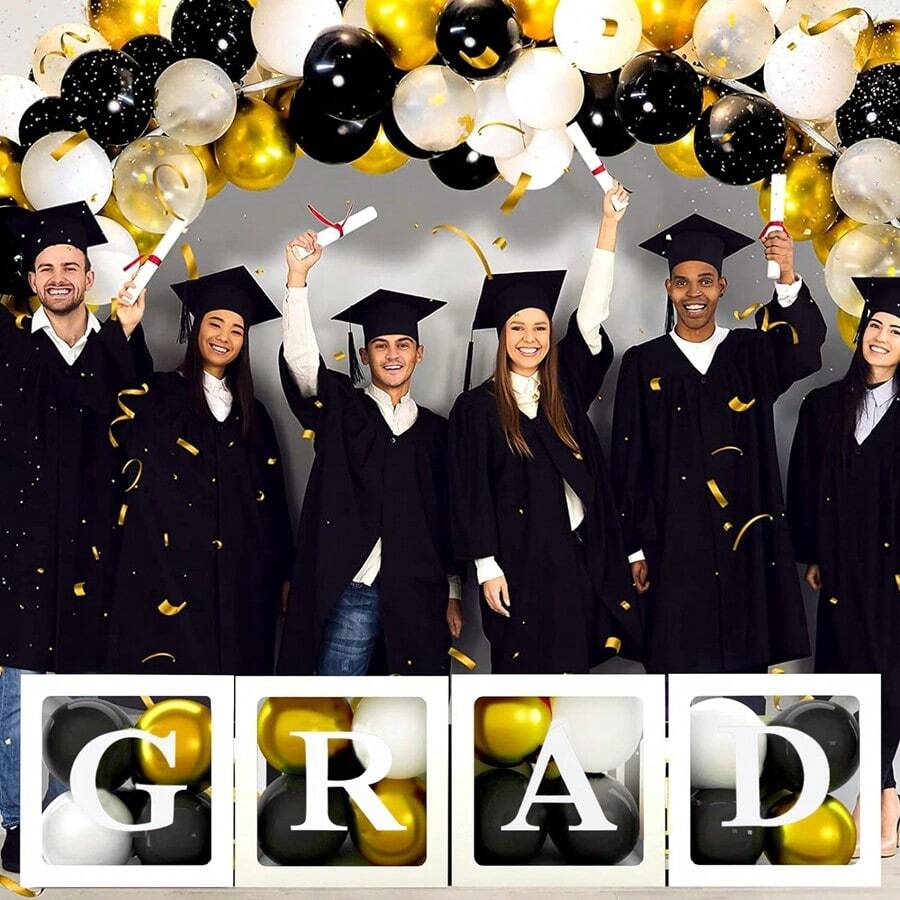 Graduation Balloon Boxes Decorations-4 Transparent Graduation Boxes ...