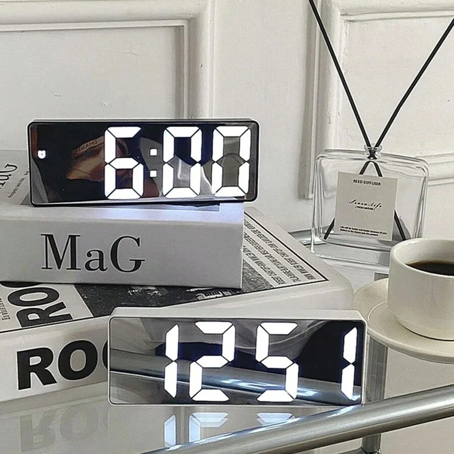 1pc Led Mirror Table Alarm Clock Digital Alarm Snooze Display Time ...