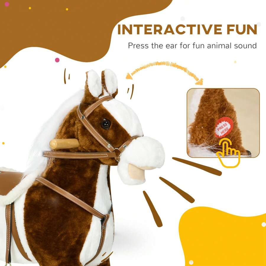 Qaba Rocking Horse Toddler Ride On Horse With Sound Saddle, Brown ...