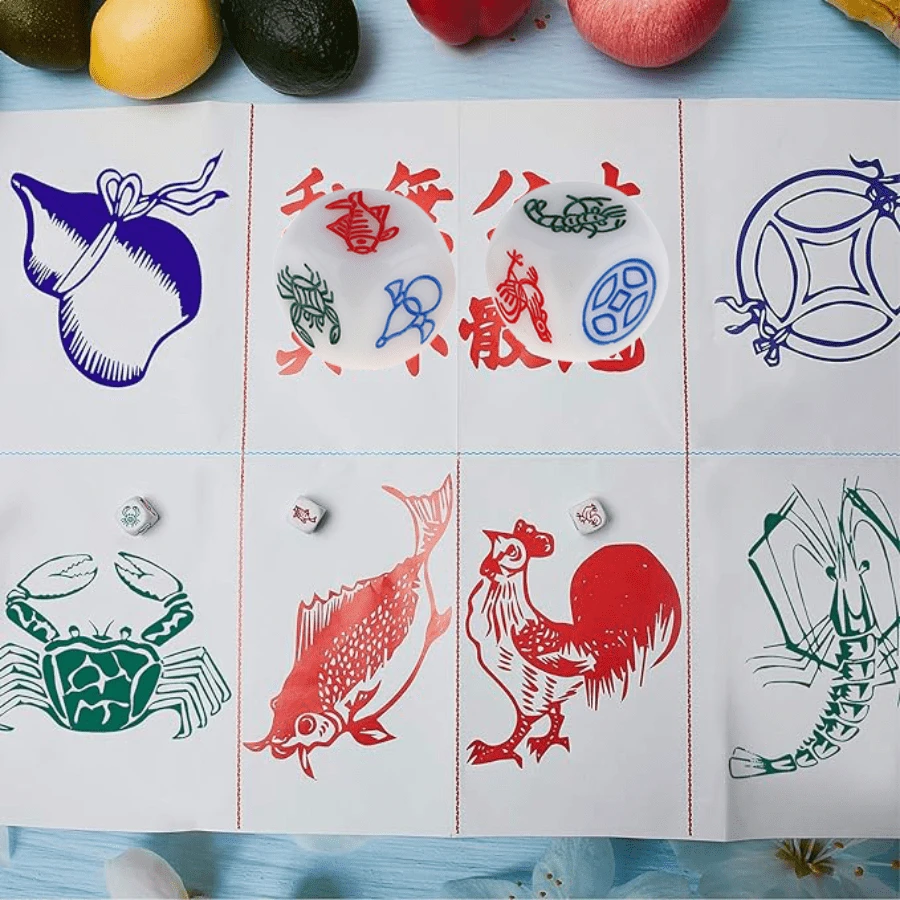 Fish-Prawn-Crab Dice Game, Traditional Chinese New Year Game Fish-Prawn ...
