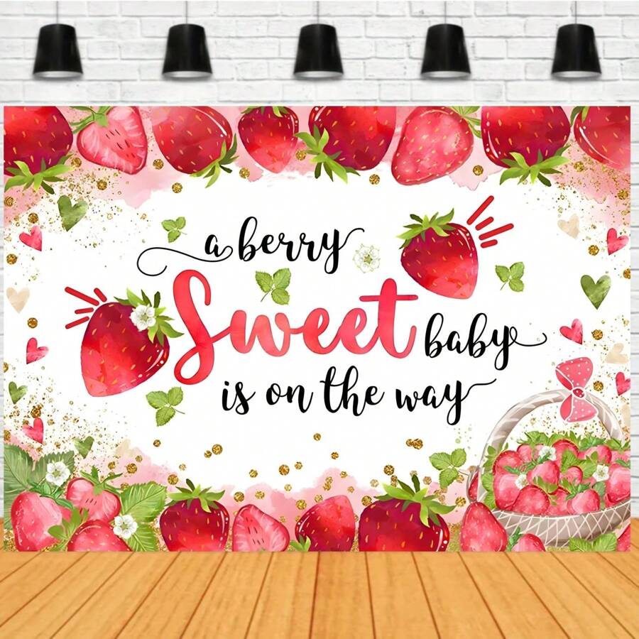 Strawberry Themed Backdrop Wall Walls Berries Sweet Is On The Way Photo ...