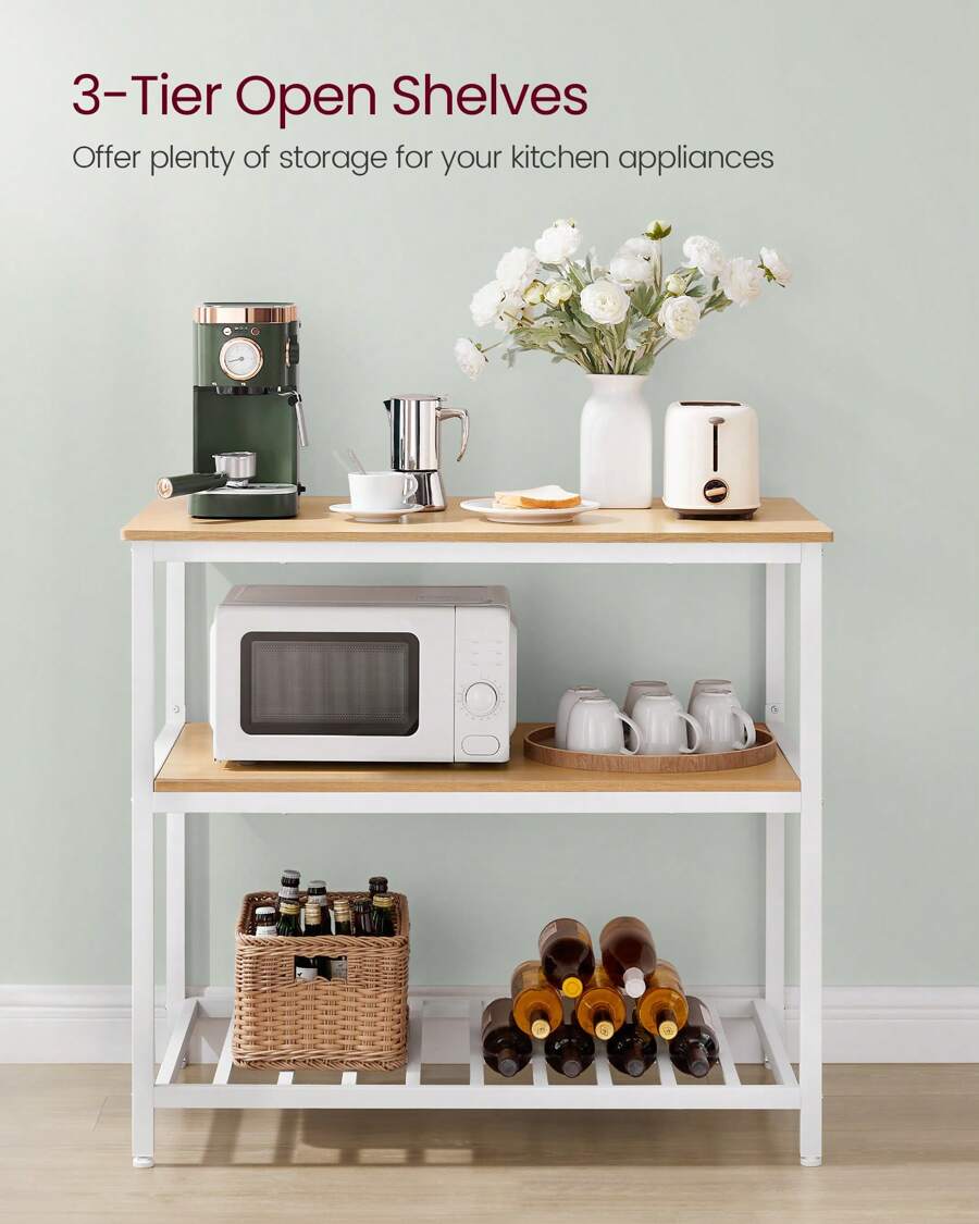 VASAGLE Kitchen Island With 3 Shelves, 39.4 Inches Kitchen Shelf With ...