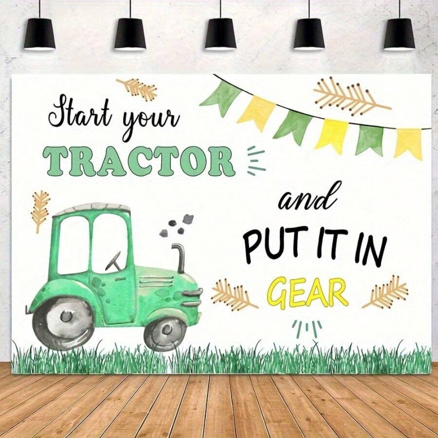 1pc Green Tractor Background Decoration Boy Farm Birthday Party ...