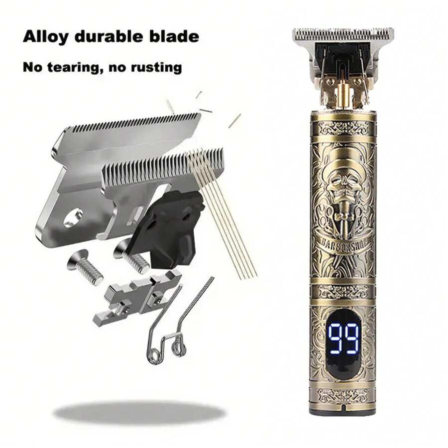 1pc Professional Cordless Barber, Zero-Clearance T-Blade Lined Grooming ...