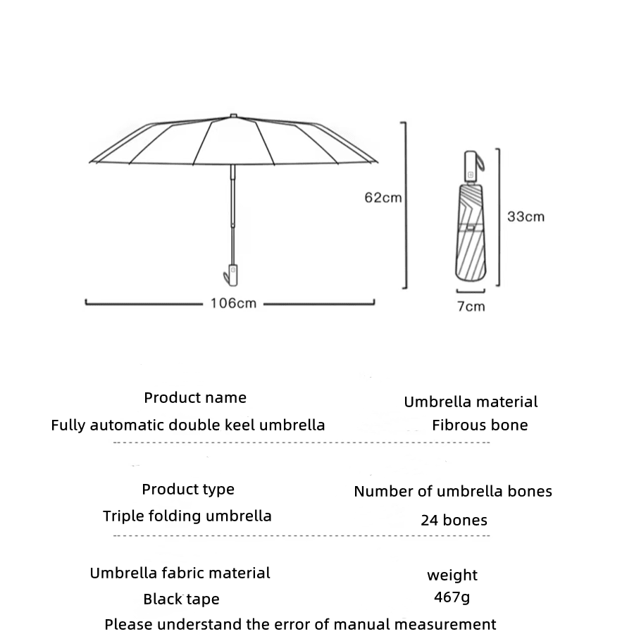 1pc Featured Upgraded 24-Bone Fully Automatic Folding Rain And Sun ...