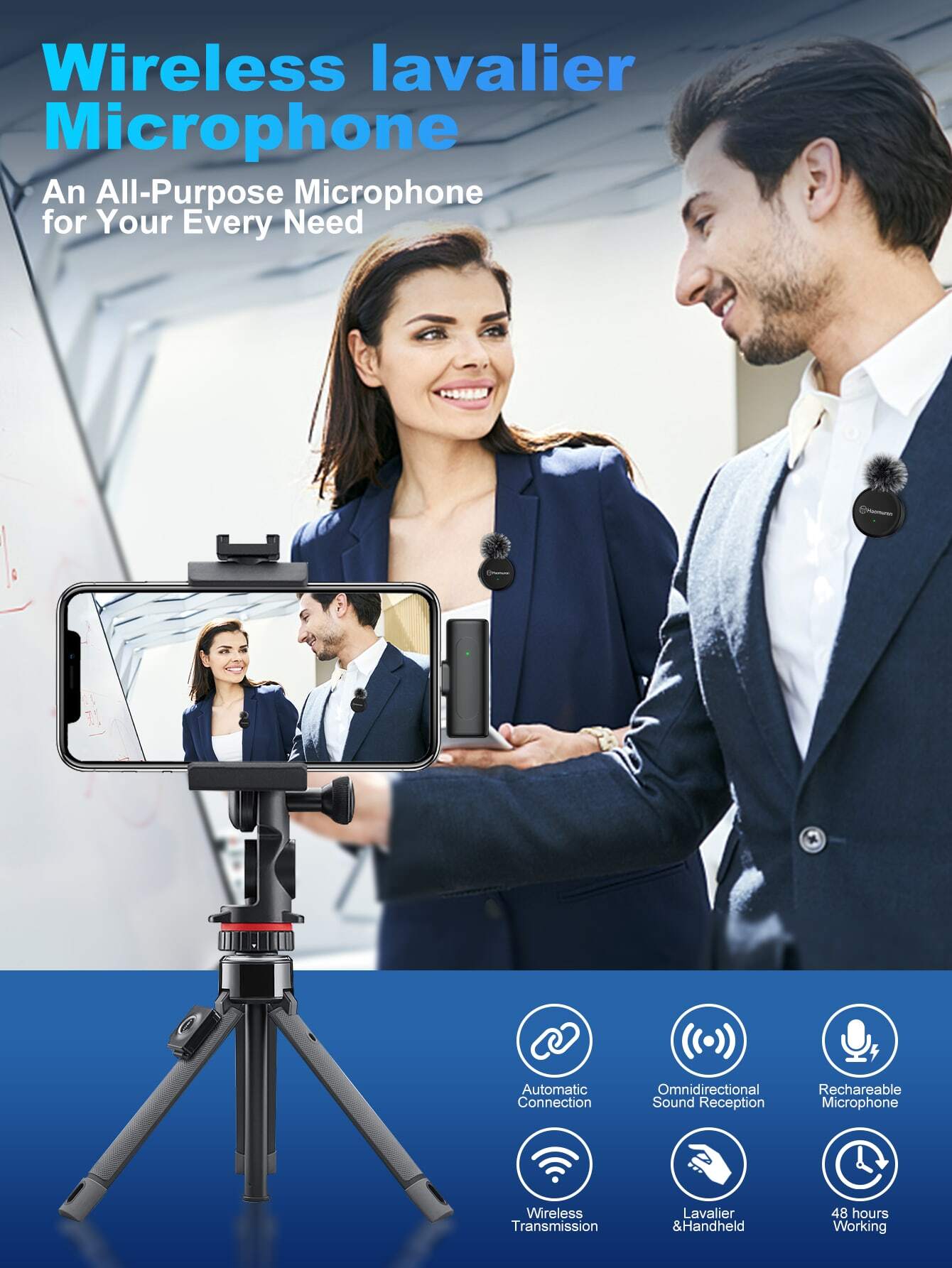 Haomuren Portable Mini Microphone Plug And Play, Lavalier Microphone With Windshield For Noise ...