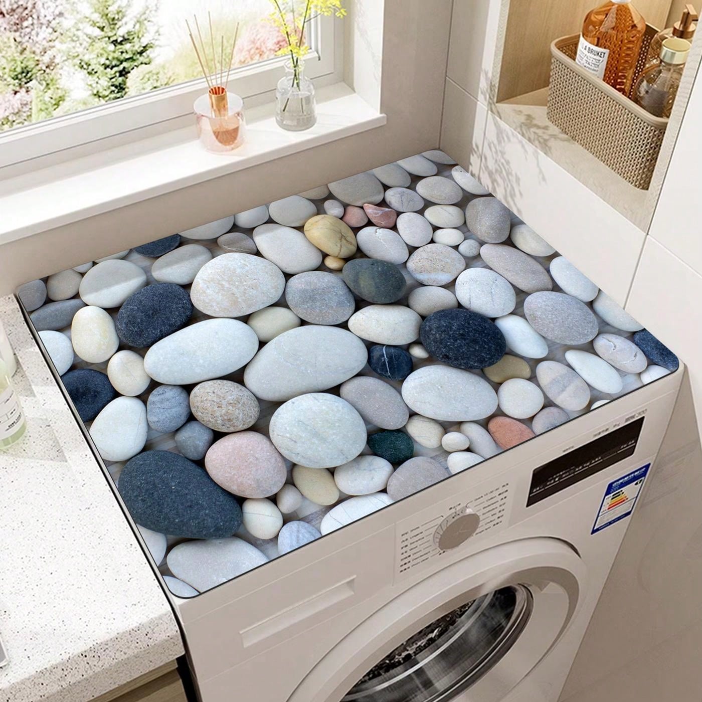 1pc Stone & Butterfly Printed Washing Machine Top Cover, Made Of Tpr ...