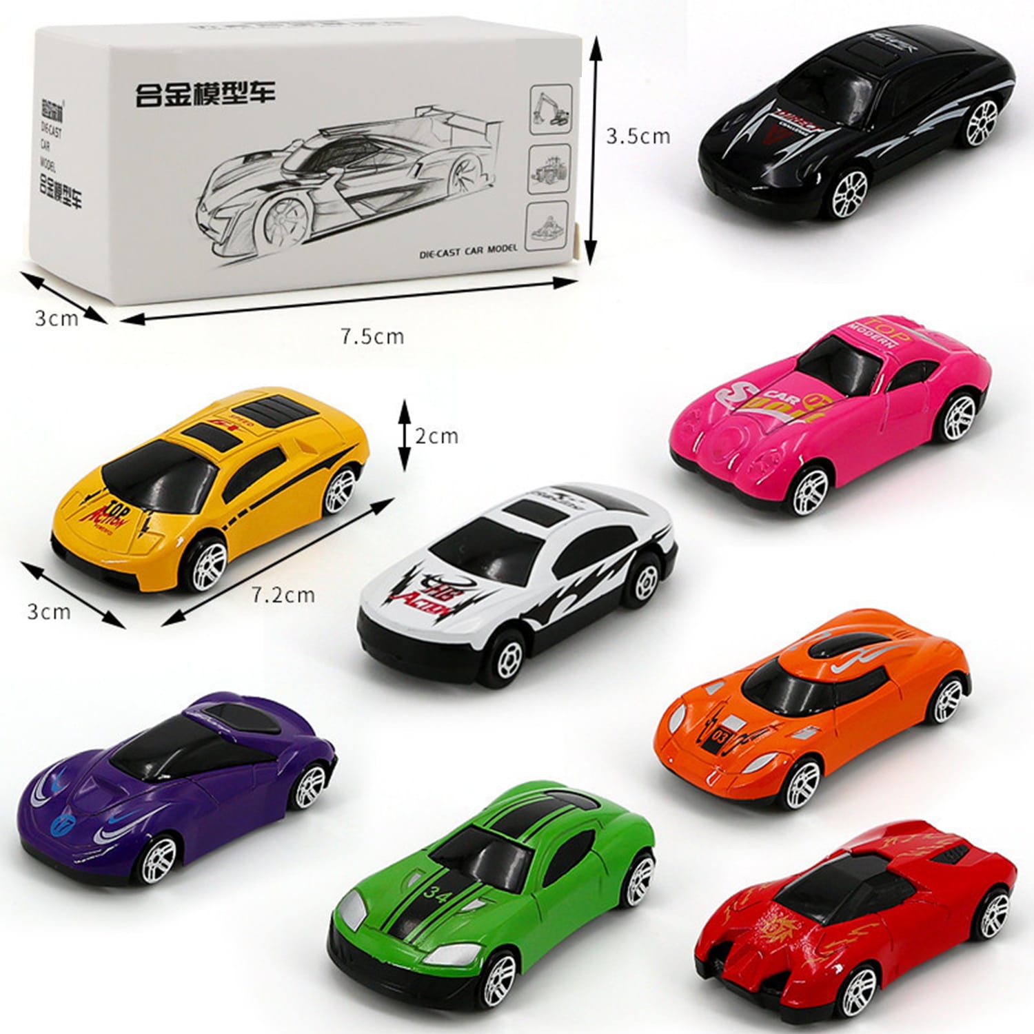 1pc Die-Cast Candy-Colored Mini Toy Car In Retail Box, Model Race Car ...
