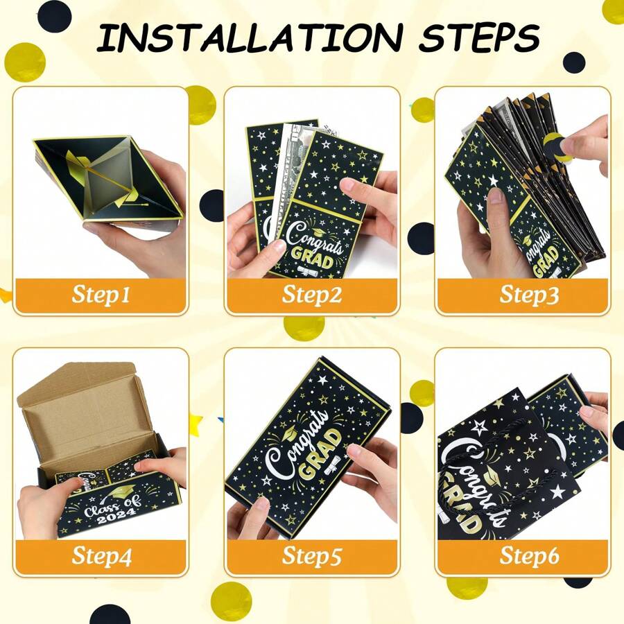 14PCS Graduation Explosion Money Box 10 Bounces Cash Exploding Money Boxes Graduation Cards With ...