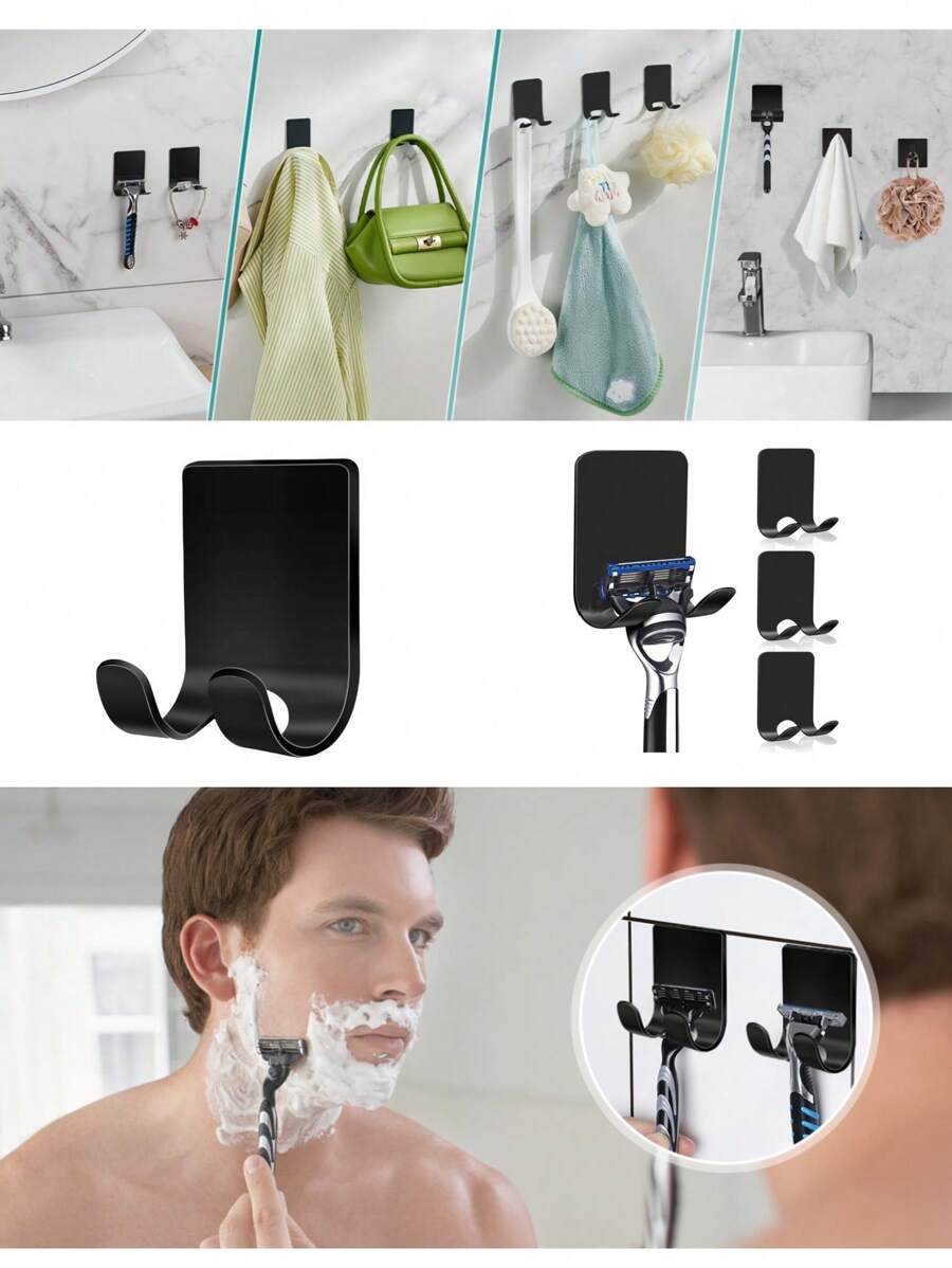 4 PCS Adhesive Razor Holder, Matte Black Self Adhesive Razor Hooks ...