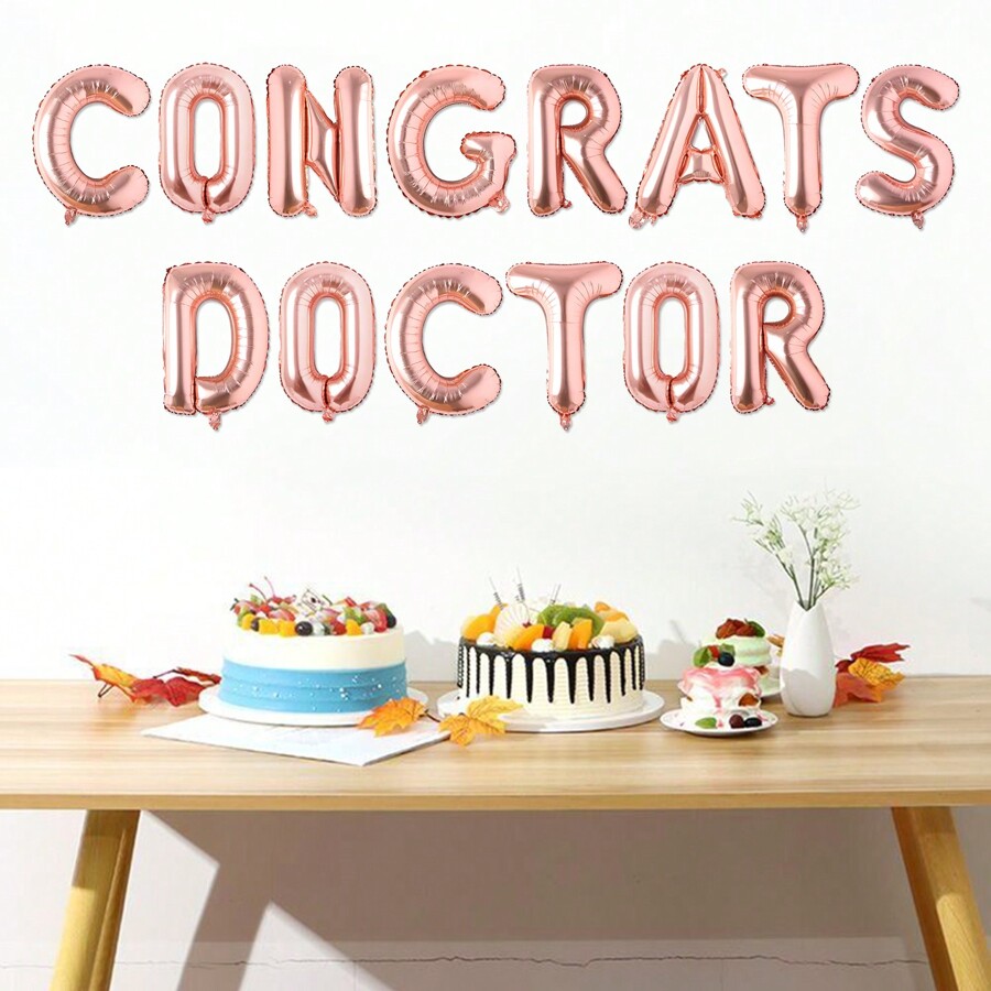 16 ชิ้นลูกโป่งตกแต่งสำเร็จการศึกษา - Rose Gold CONGRATS DOCTOR Theme ...
