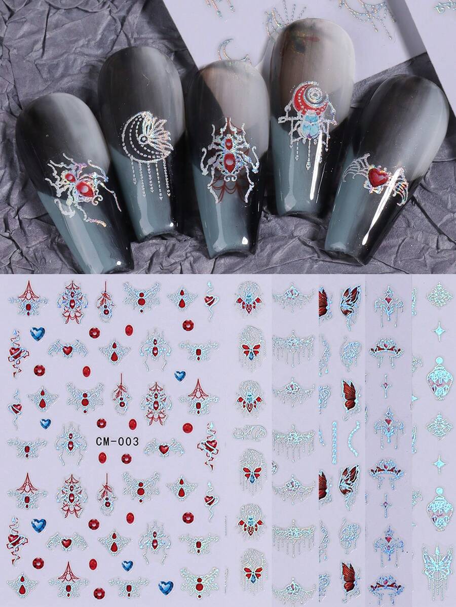 6pcs Laser Silver Totem Stickers For Nails Holographic Butterfly ...