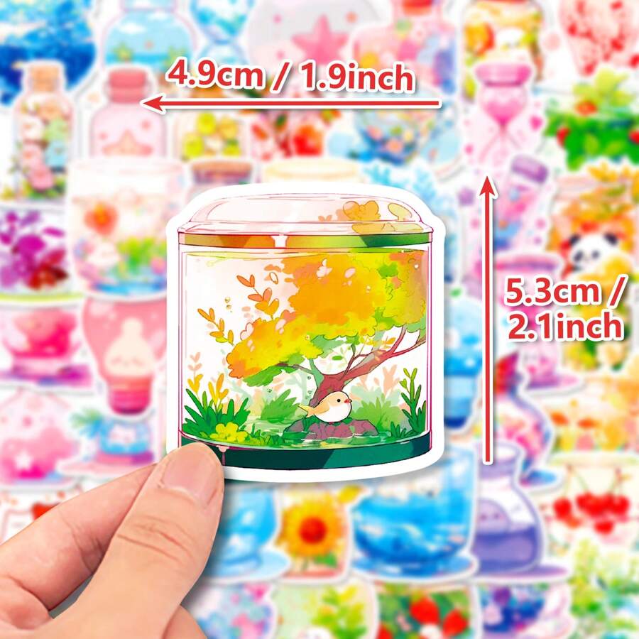 100pcs Water Bottle Stickers, Cute Glass Bottle Aaesthetics Small World ...