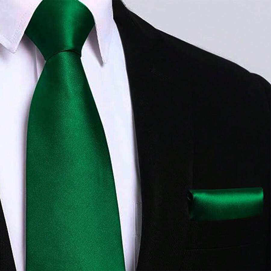 Mens Solid Color Ties Formal Satin Necktie And Pocket Square Set ...