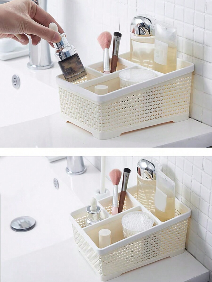 1pc Woven Rattan Desktop Organizer For Cosmetics, Lipsticks, And ...