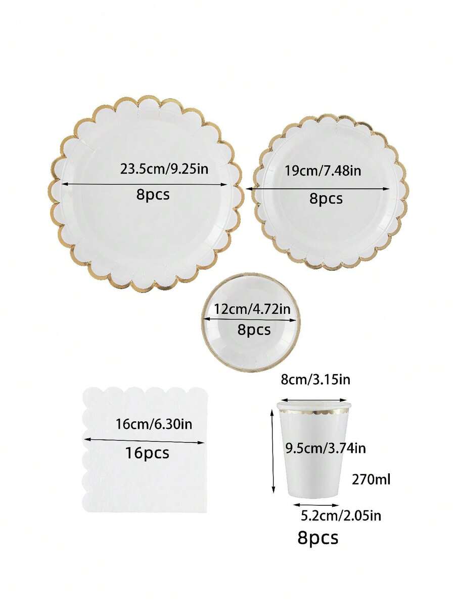Disposable Paper Plates, Gold Stamped White Round Dinnerware Set For ...
