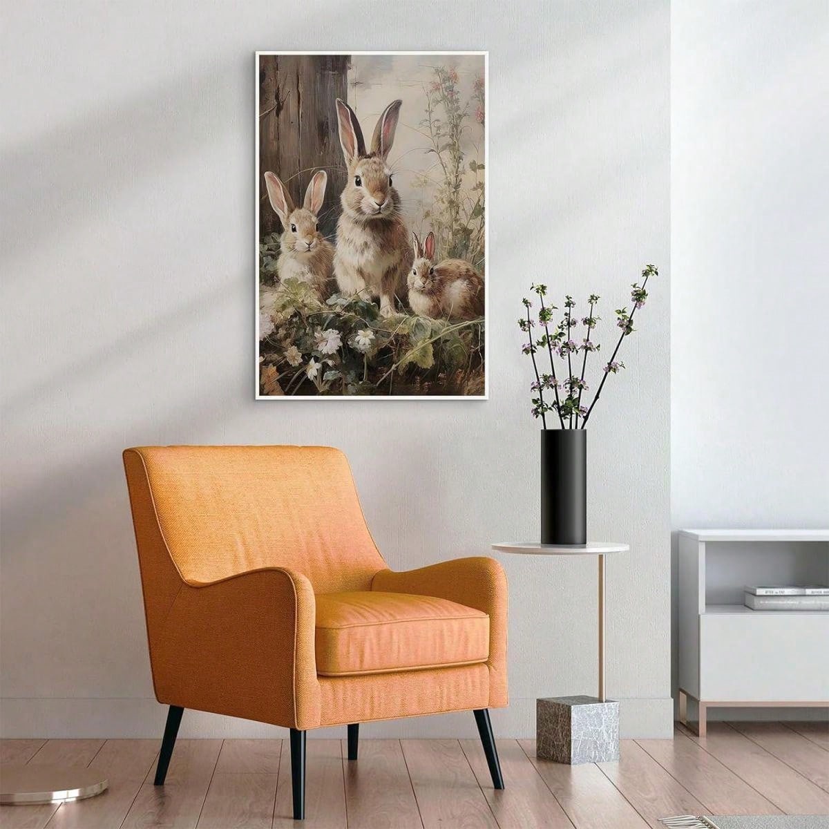 1pc Cute Easter Bunny Canvas Print Wall Art Vintage Spring Oil Painting ...