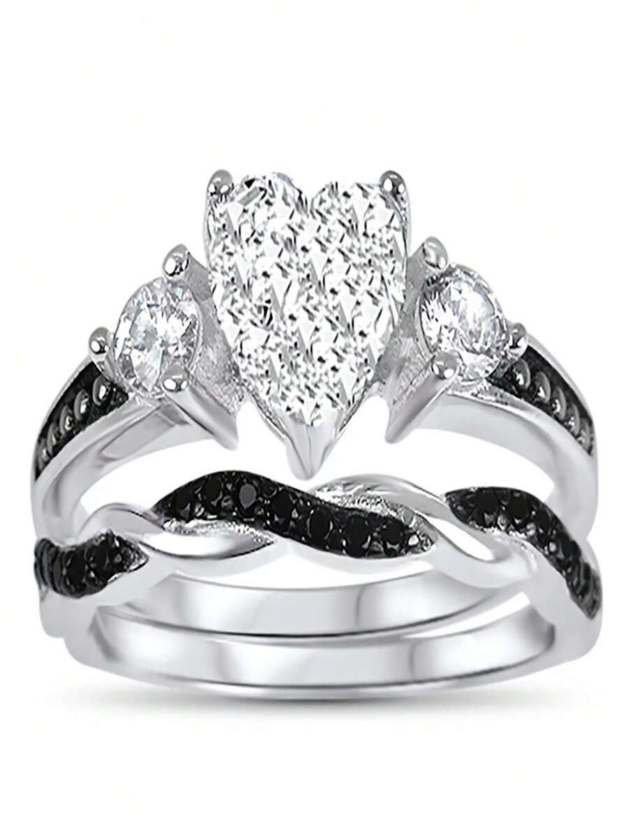 His And Hers Couple Rings Silver & Black Wedding Engagement Promise ...