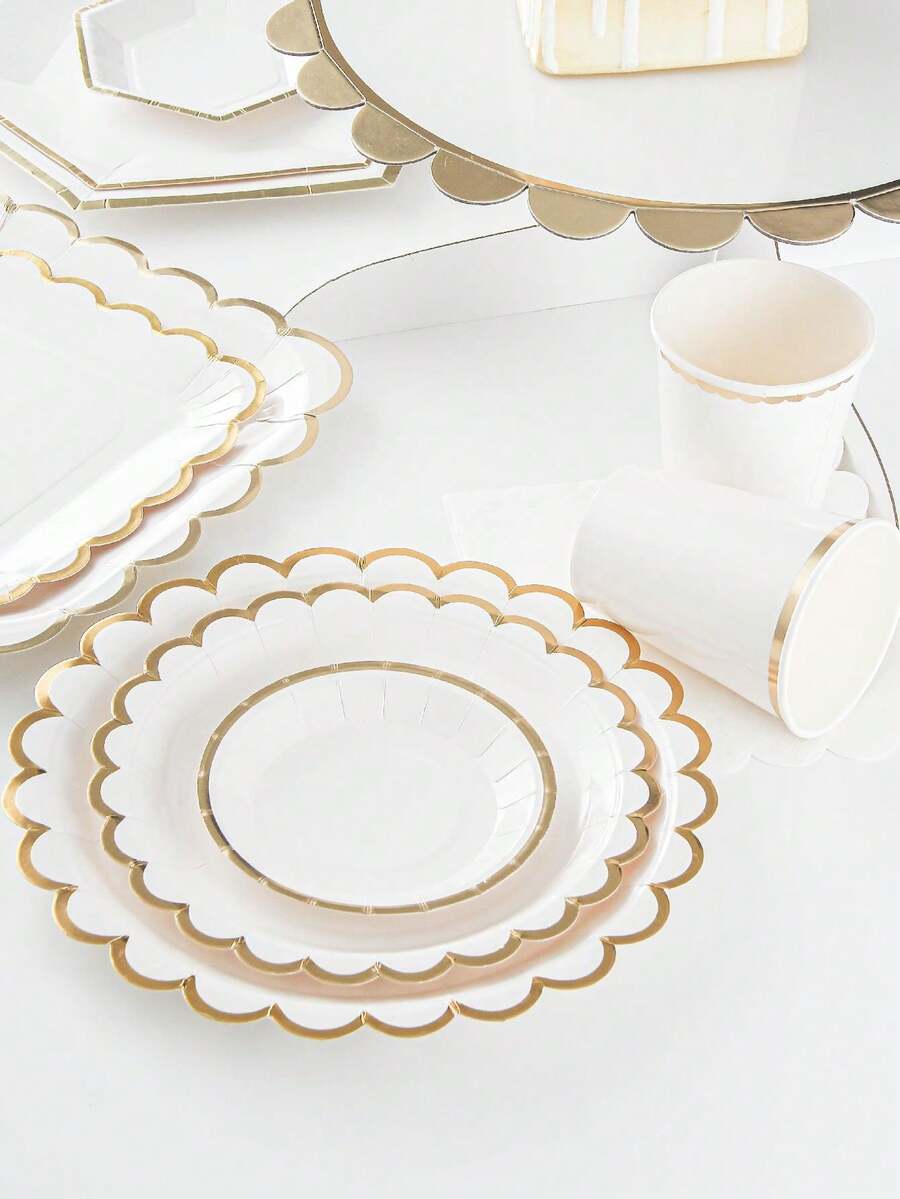 Disposable Paper Plates, Gold Stamped White Round Dinnerware Set For ...