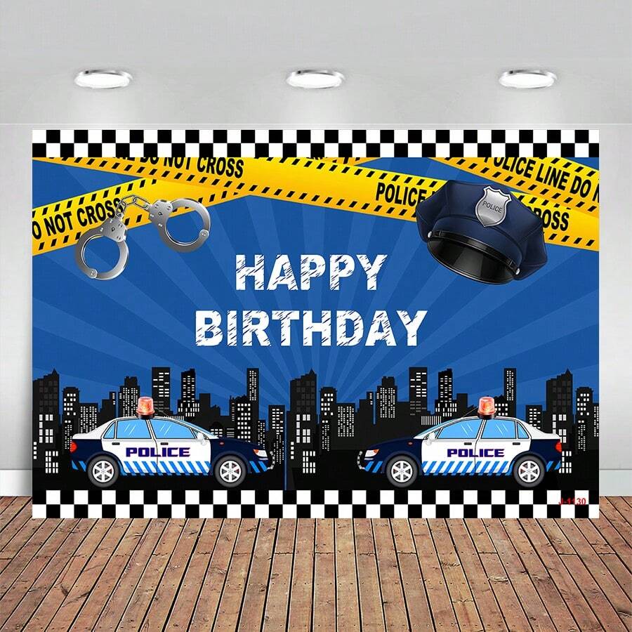 Police Gun Photo Backgrounds Baby Cartoon Birthday Party Freeze Banner ...