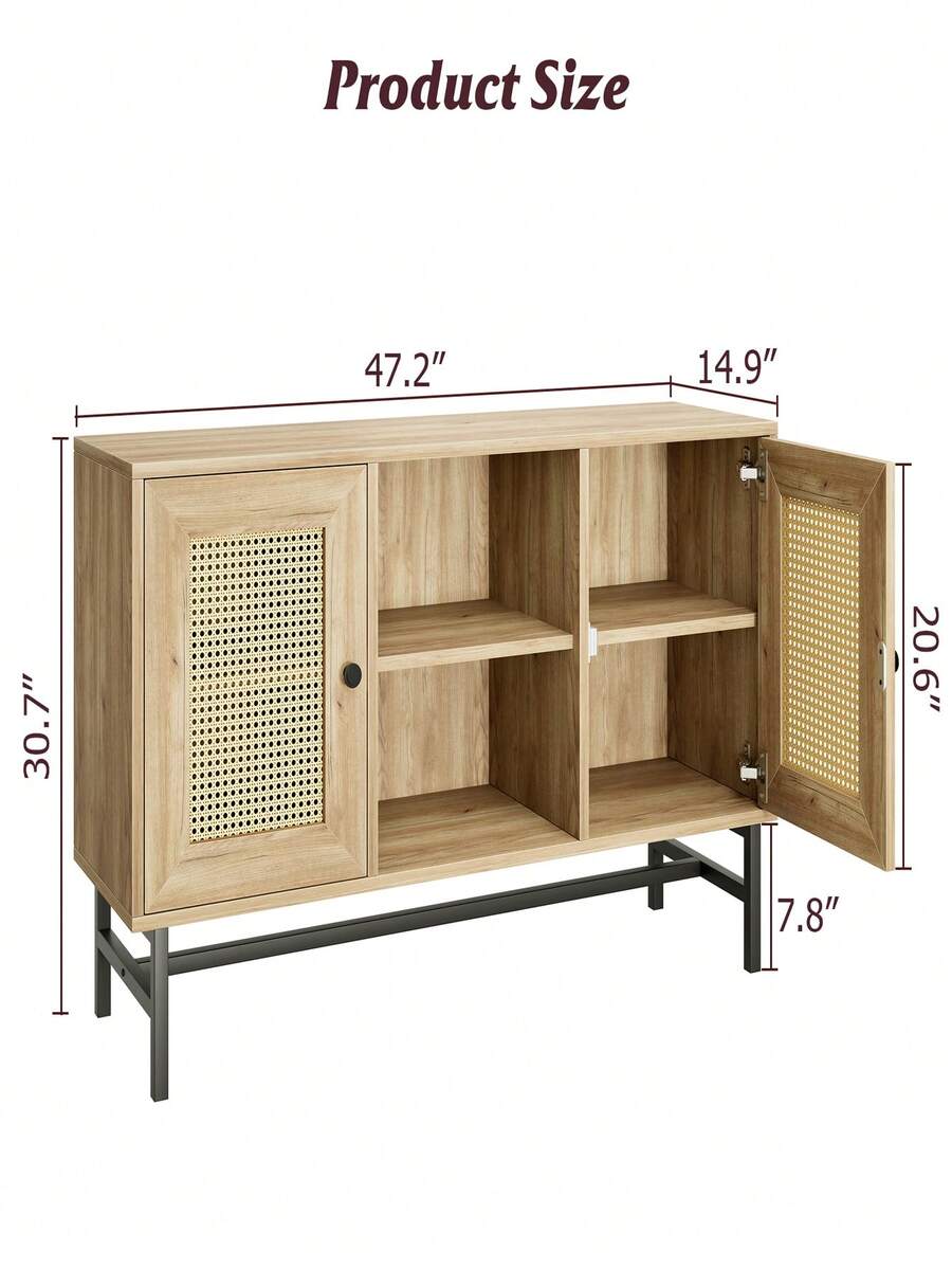 Sideboard Buffet Cabinet With Storage, Rattan Storage Cabinet With 2 ...