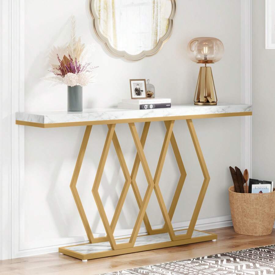 Tribesigns Console Table For Entryway Living Room, 140 X 30 X 90cm Gold ...