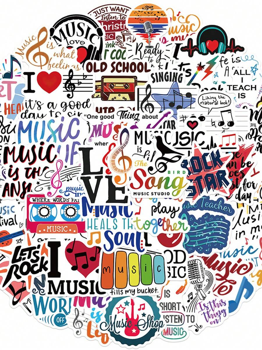 50pcs Inspirational Music Themed Stickers For Decorating Your Luggage ...