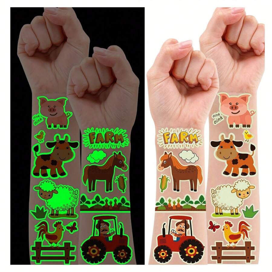 165 Styles (12 Sheets) Glow Farm Animal Birthday Party Supplies ...