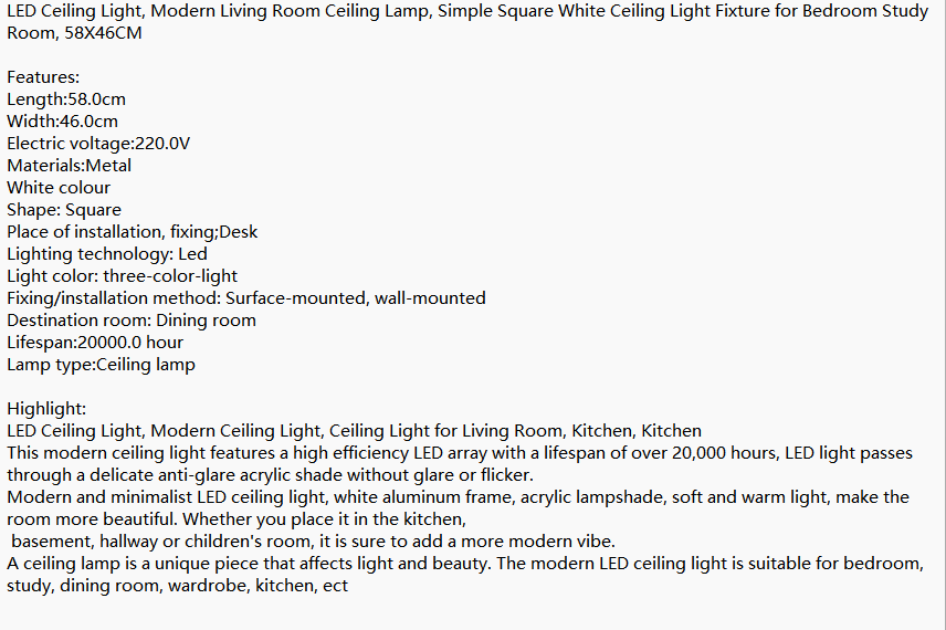 LED Ceiling Light, Modern Living Room Ceiling Lamp, Simple Square White ...