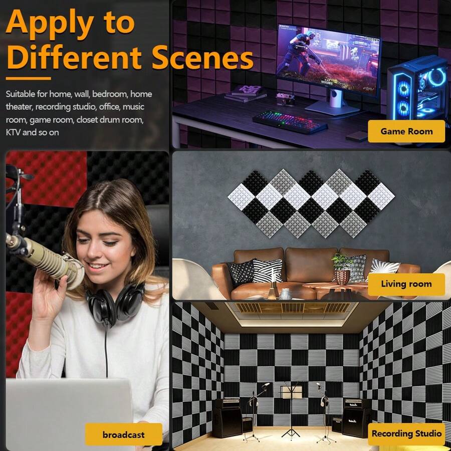 12 Pack-12x12x2 Inches Pyramid Designed Acoustic Foam Panels, High ...